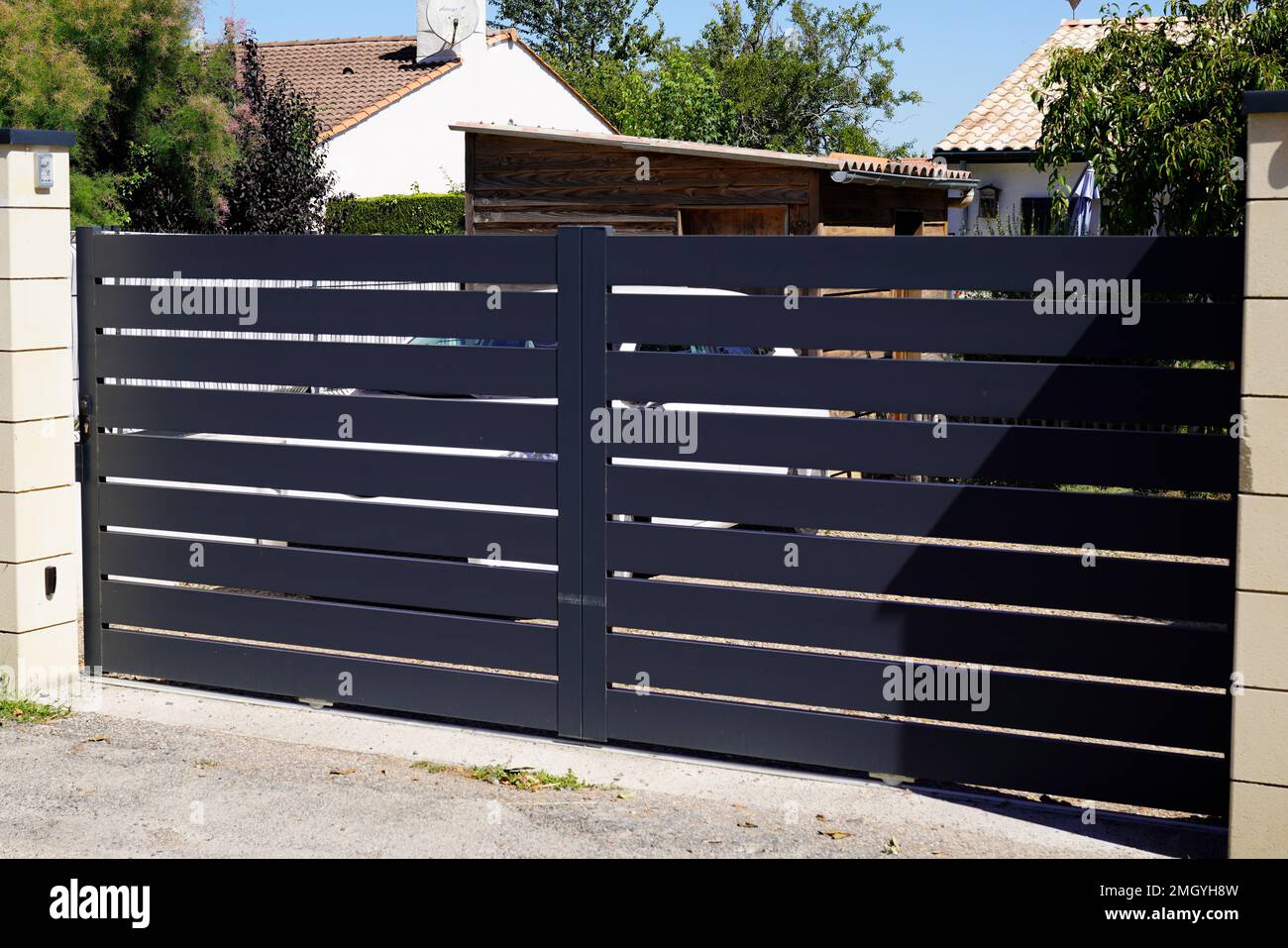 door black access aluminum gray gate and portal grey of suburb house ...