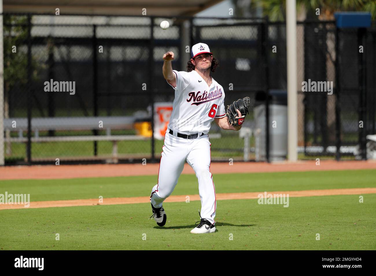 Washington Nationals pitcher Kyle Finnegan throws during spring ...