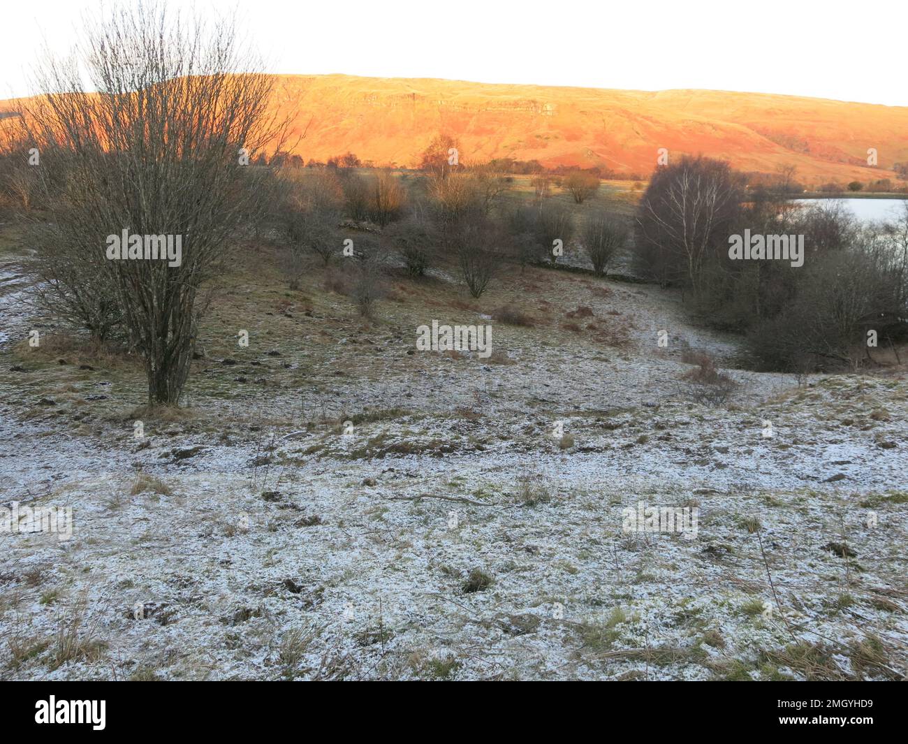 Scottish scenery in winter: the late afternoon sun gives the Campsie ...