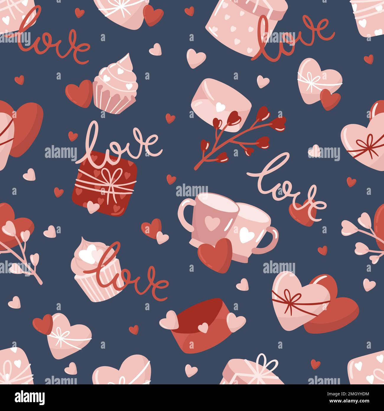 Vector Valentines Day Seamless Pattern With Hand Drawn Love Symbols