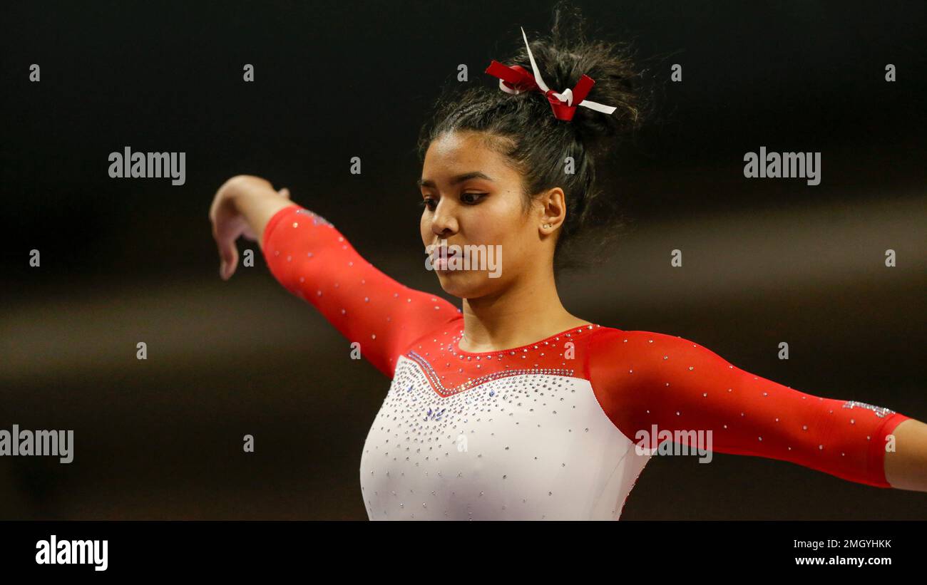 Nebraska's Megan Verceles Carr does beam against Minnesota during an ...