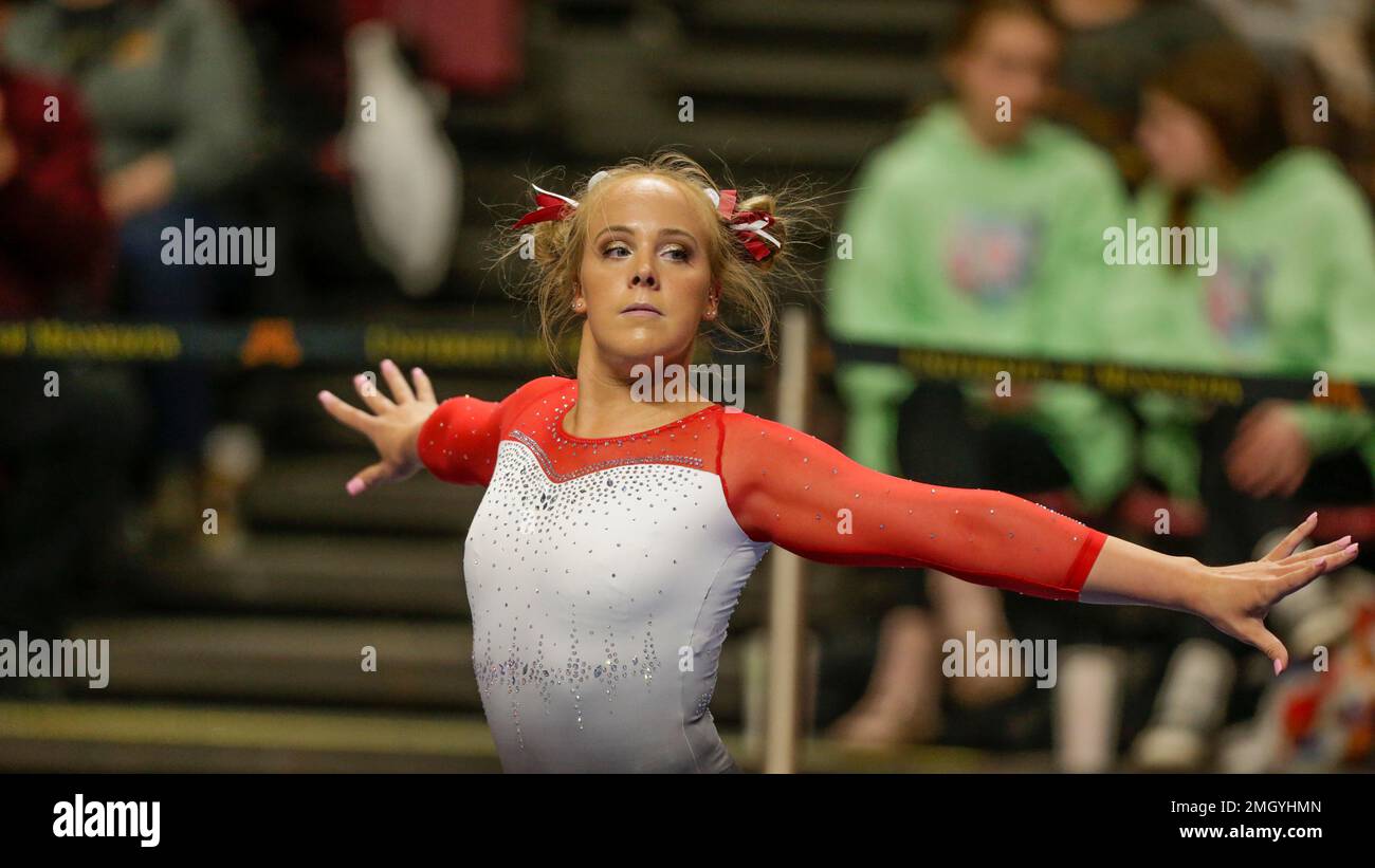 Nebraska's Abby Johnston does floor exercise against Minnesota during ...