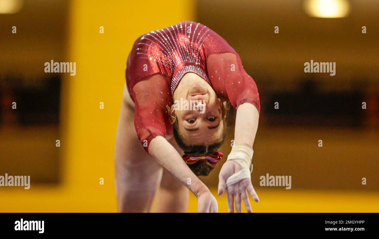 Minnesota's Ona Loper does beam against Nebraska during an NCAA ...