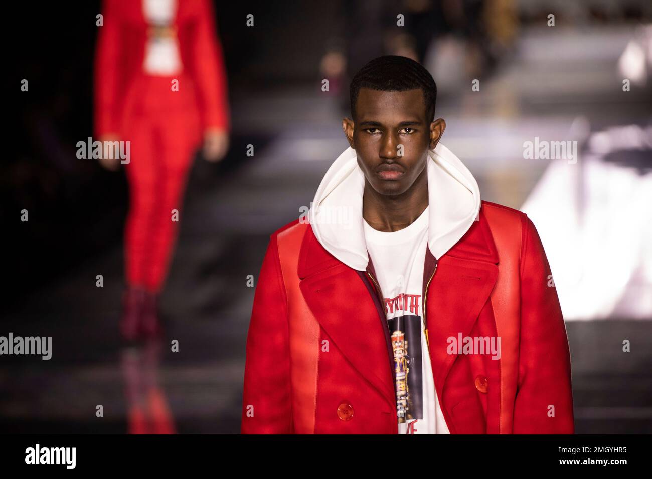 A model wears a creation by designer Burberry at the Autumn/Winter 2020 ...