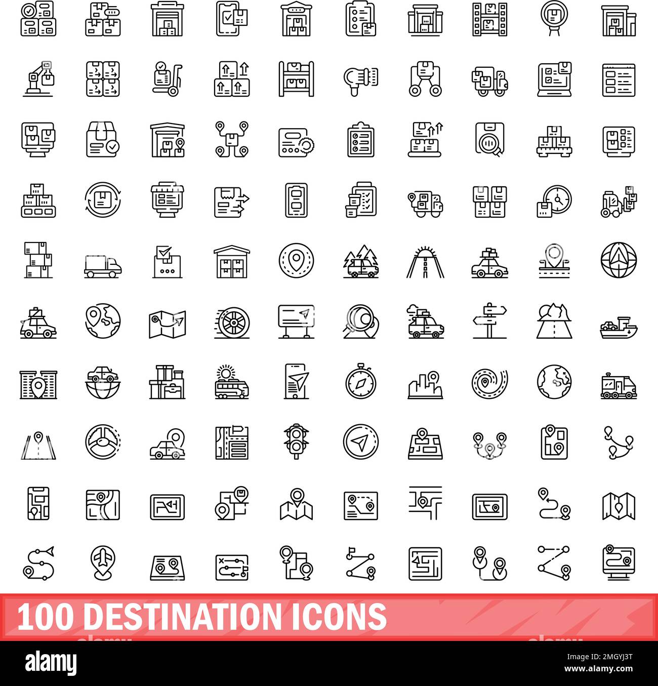 100 destination icons set. Outline illustration of 100 destination ...