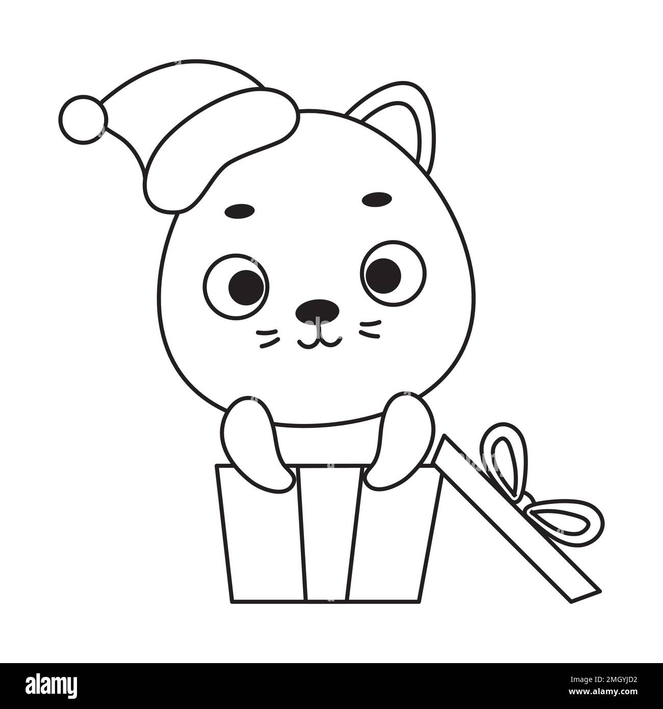 Coloring page cute little cat sitting in gift box. Coloring book for ...
