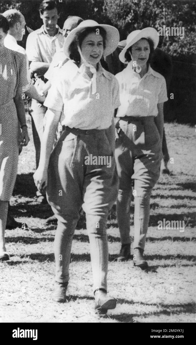 Britain's Princess Elizabeth walks with Princess Margaret, right, in ...
