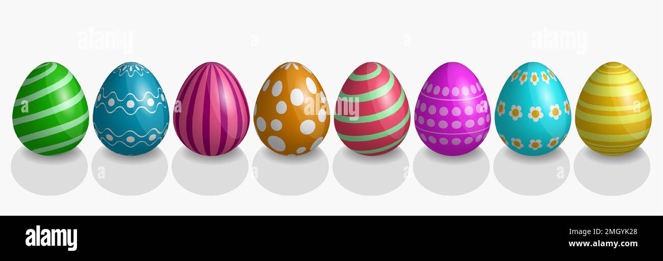 set of easter eggs with different decorations. Isolated on white ...