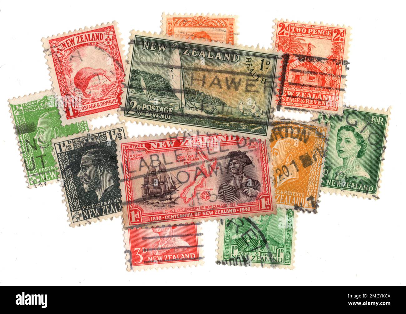 Vintage postage stamps from New Zealand on a white background Stock ...