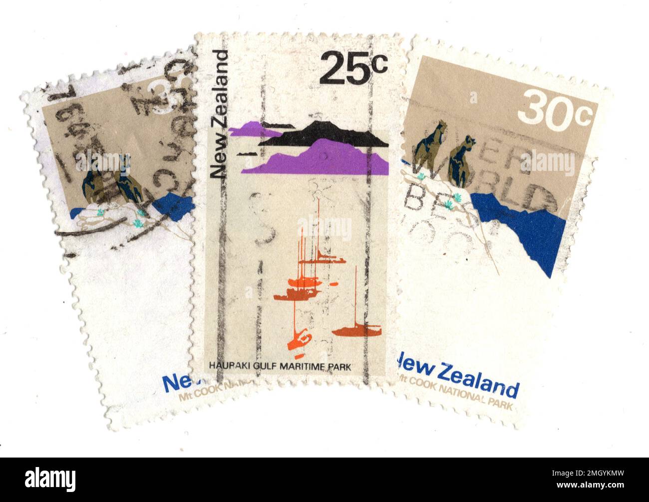 Vintage postage stamps from New Zealand on a white background Stock ...
