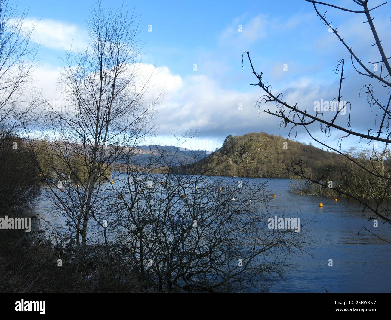 Scottish winter landscape: view across Loch Lomond from Aldochlay Bay ...