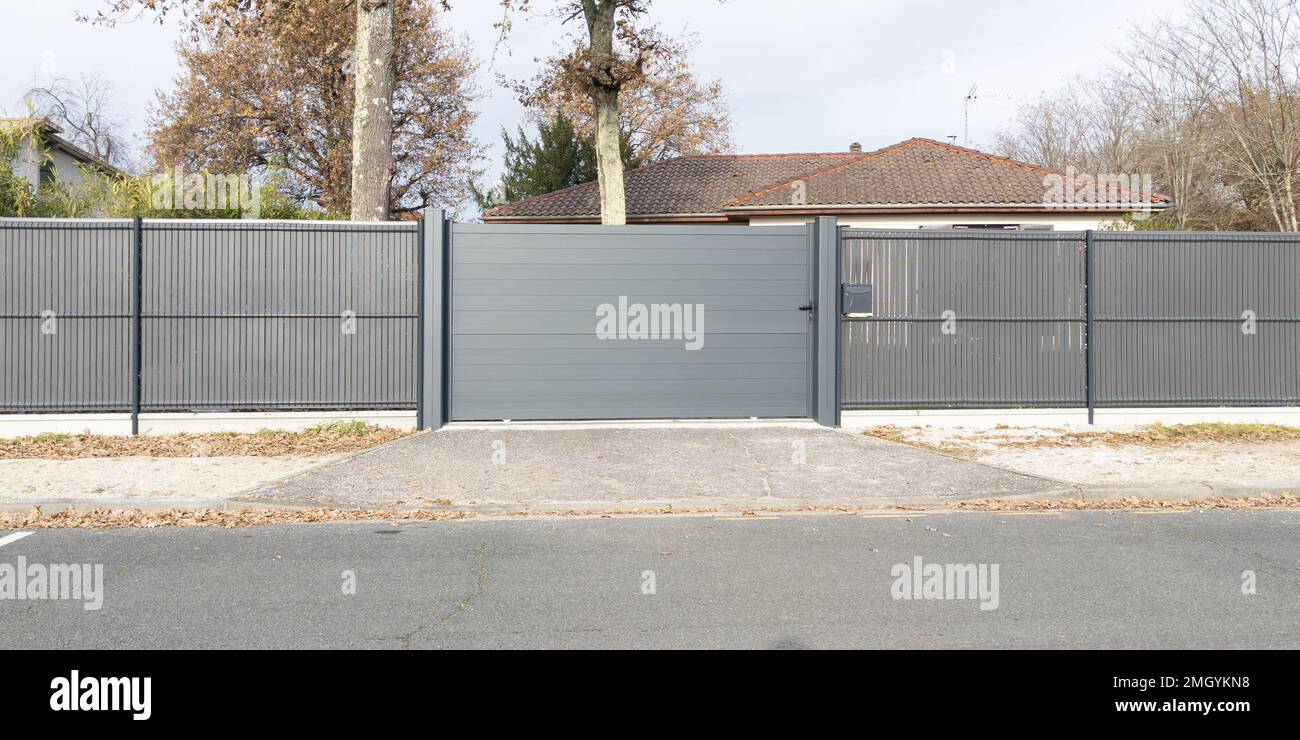 portal grey high slide modern home steel gray door and barrier fence ...