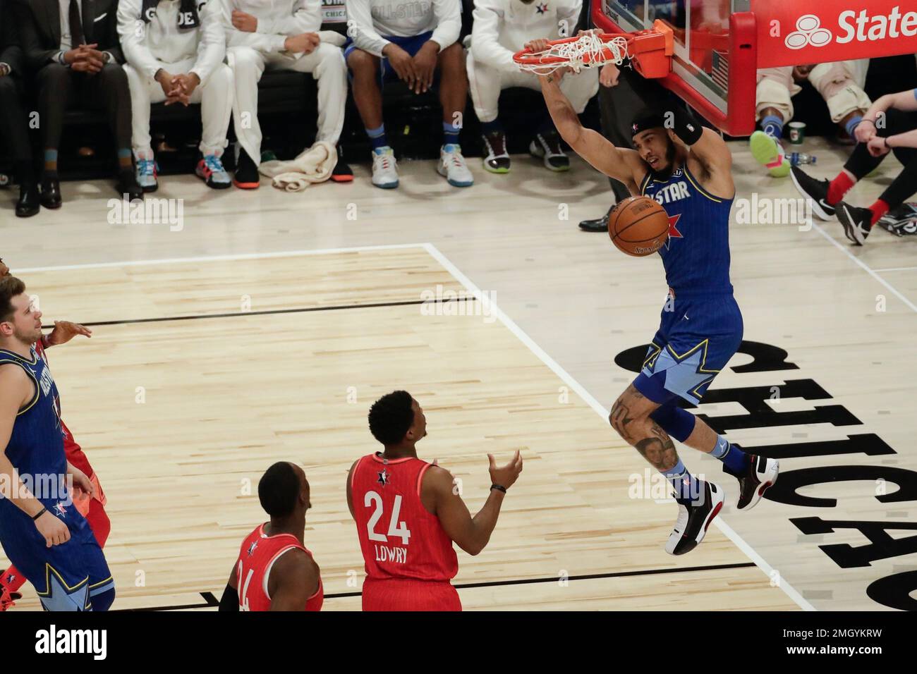 Jayson Tatum of the Boston Celtics dunks during the first half of the ...