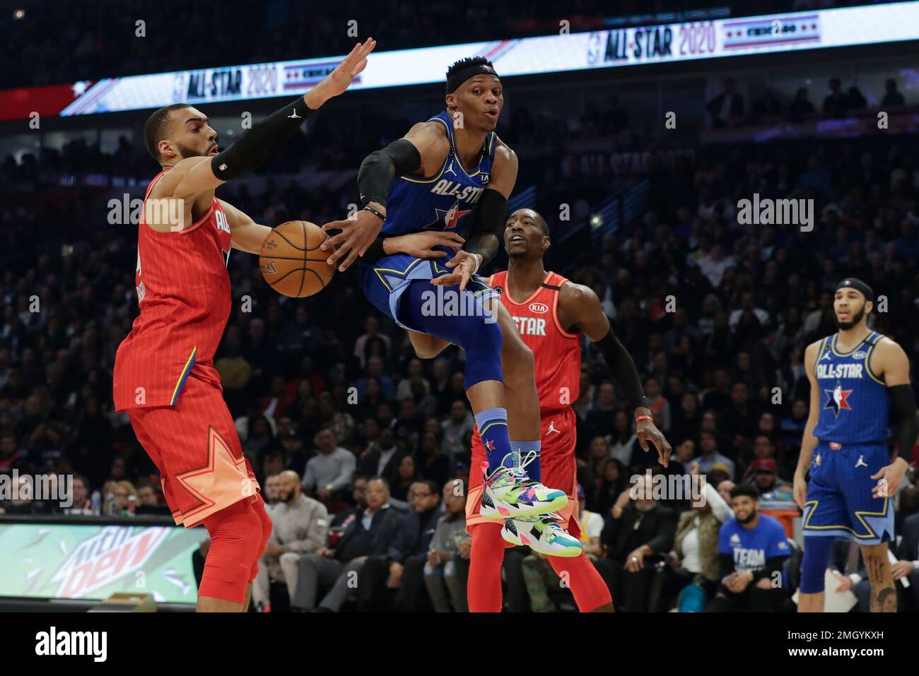 Russell Westbrook of the Houston Rockets passes during the first half ...