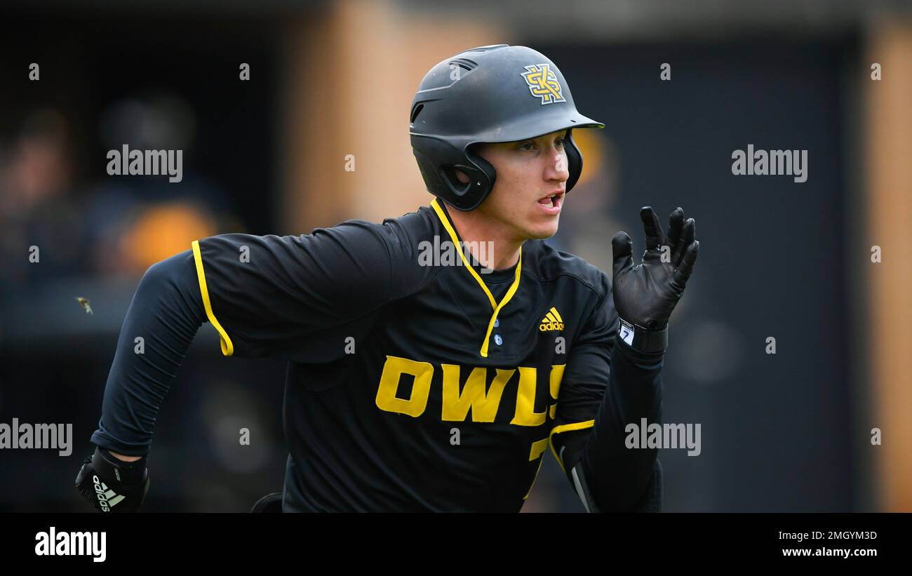 Kennesaw State player Joseph Gossett runs to first base during an NCAA ...