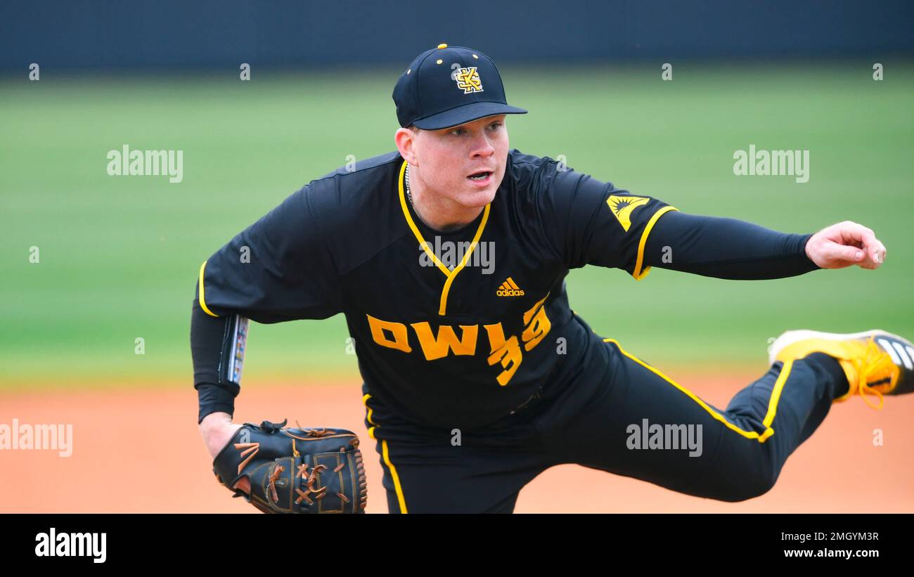 Kennesaw State player Max Ryan pitches during an NCAA baseball game ...