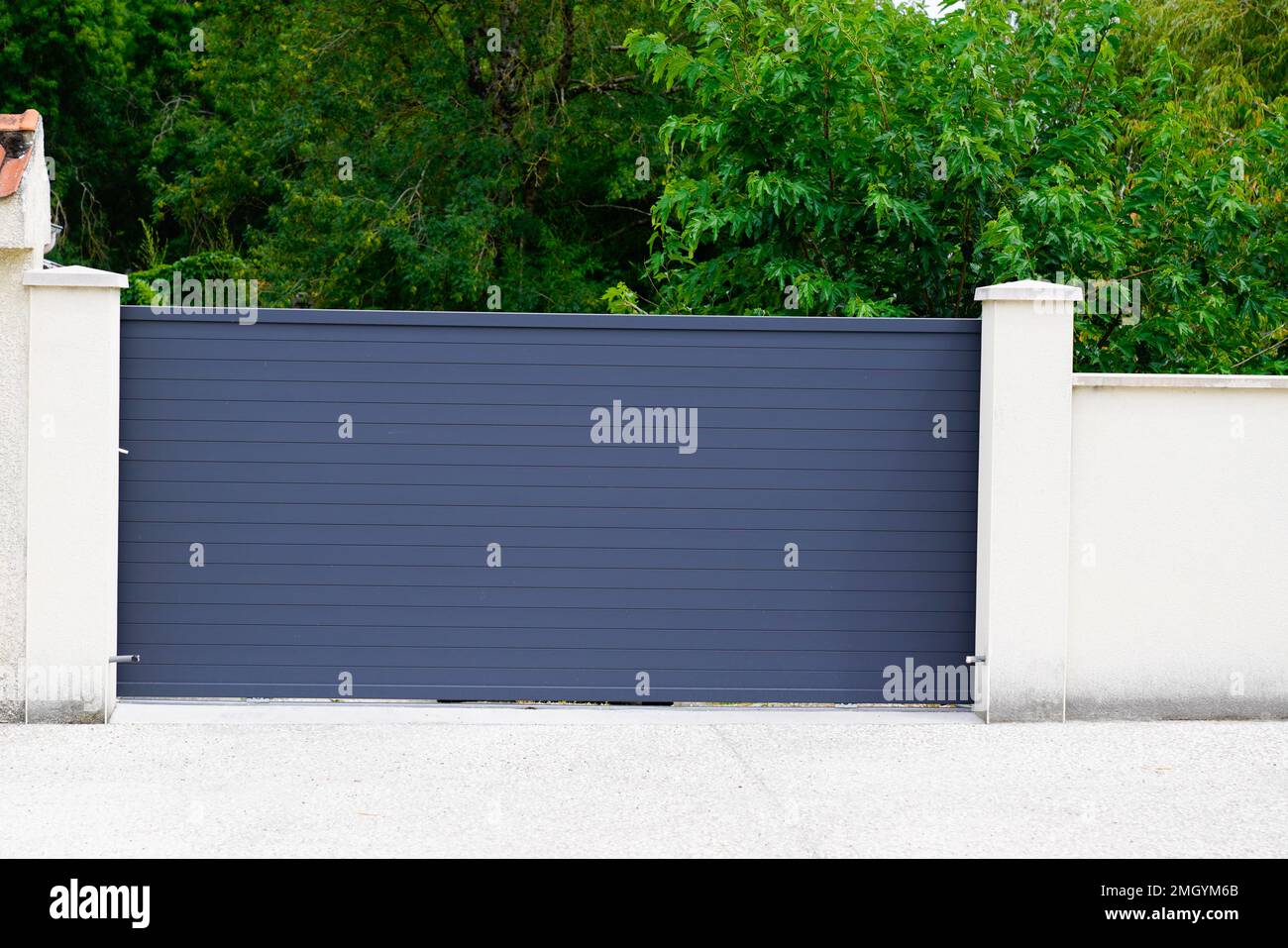 Aluminum grey steel sliding gray metal slide gate of modern suburb ...