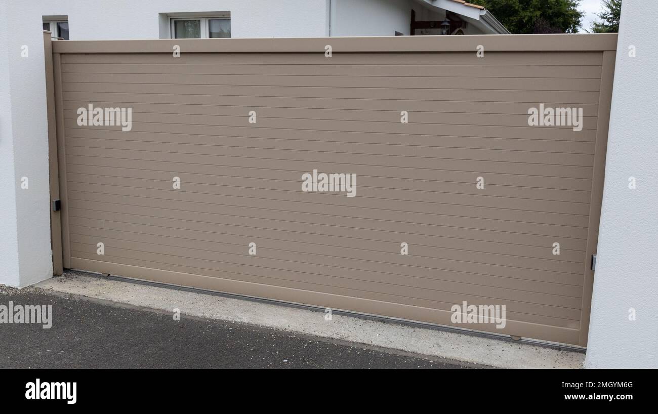 Aluminum closed slide gate brown beige modern style home sliding portal ...