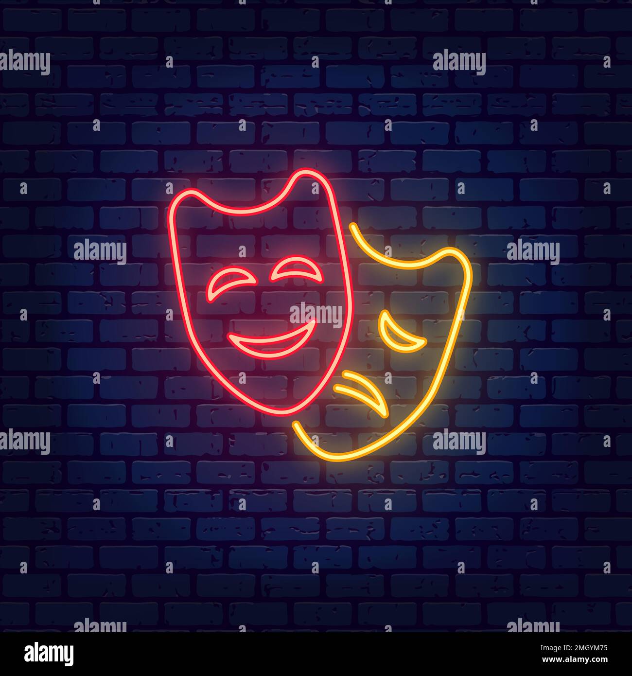 Neon Glow Theatrical Masks on brick wall background Stock Vector Image ...