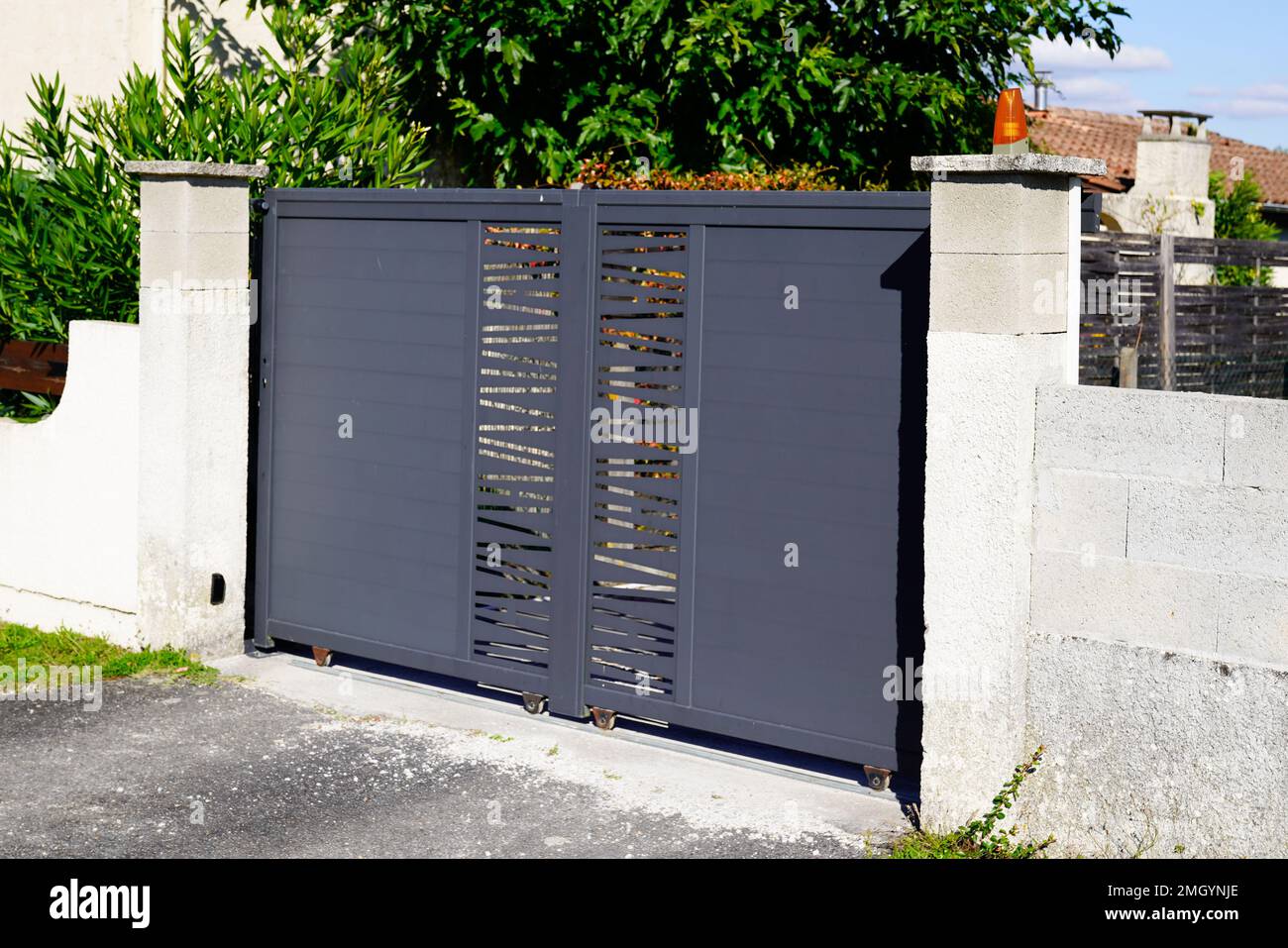 modern gray slide gate aluminum portal outdoor grey door suburbs house ...