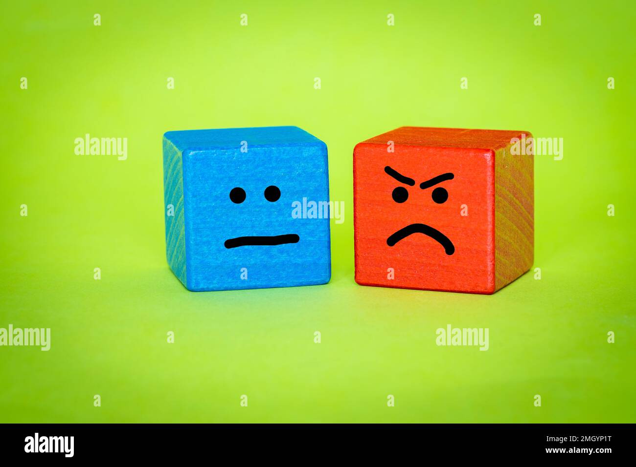 Emotions, Blue and Red Wooden Block, Hand Painted Facial Expression ...