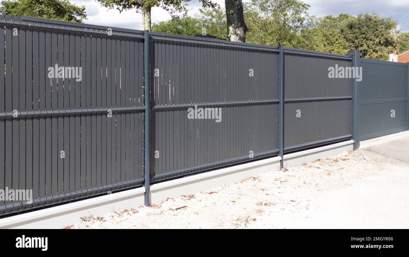 high grey fence modern barrier steel plastic plank aluminum slats ...