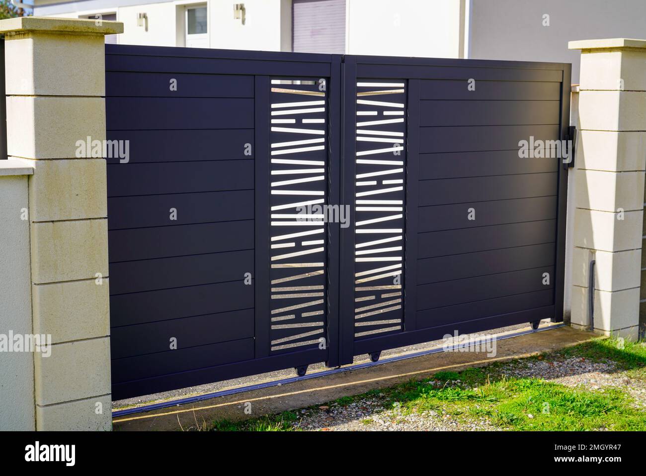 portal grey modern design metal aluminum gate of gray door house Stock ...