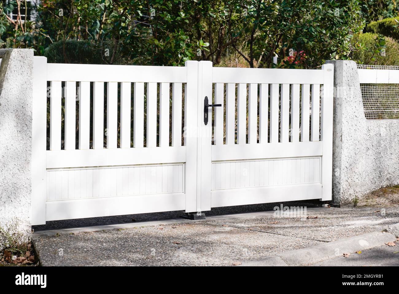 suburban steel metal gate white of home suburb street access house ...