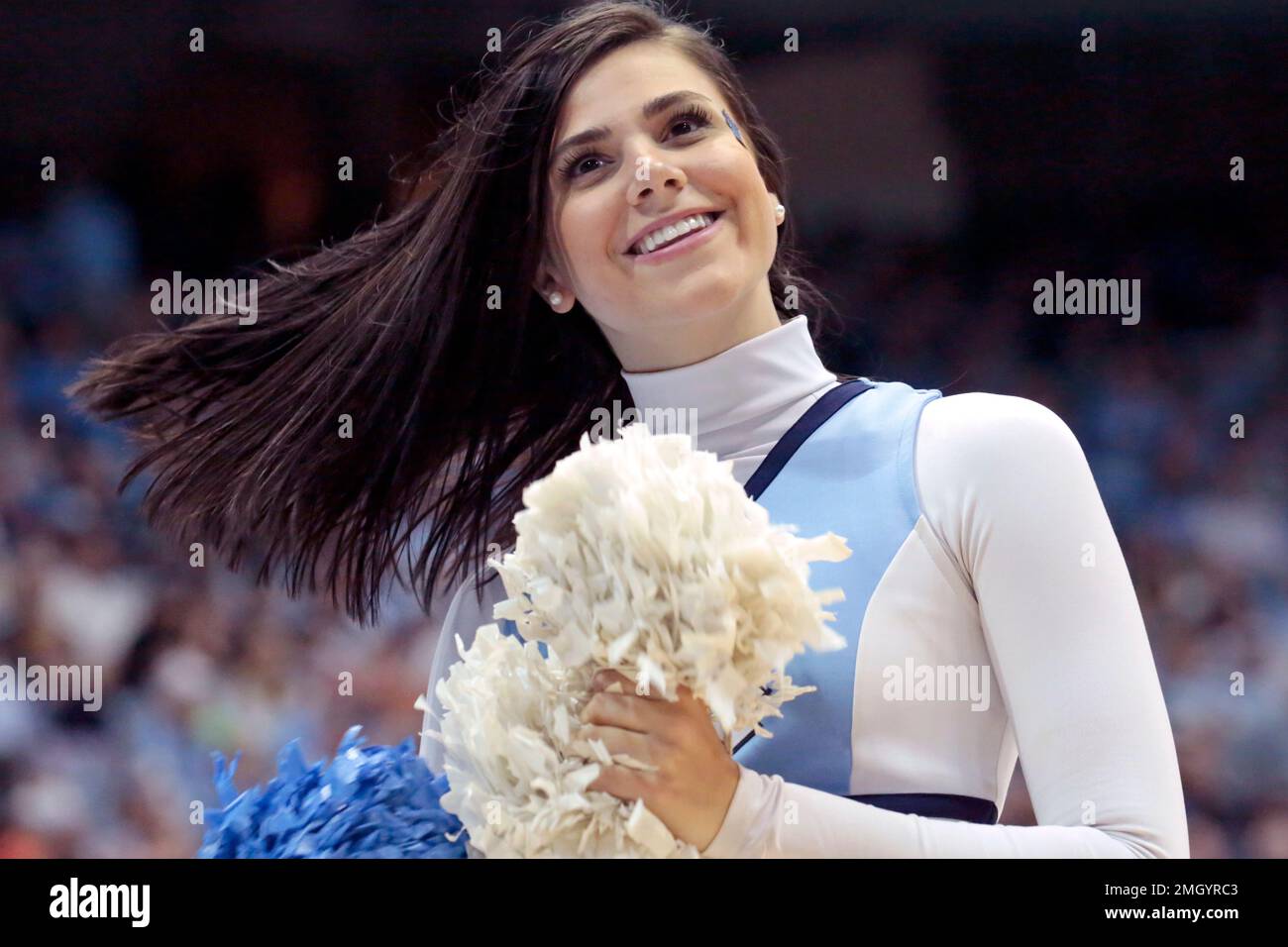 North Carolina cheerleader Railey White fires up the crowd during an ...
