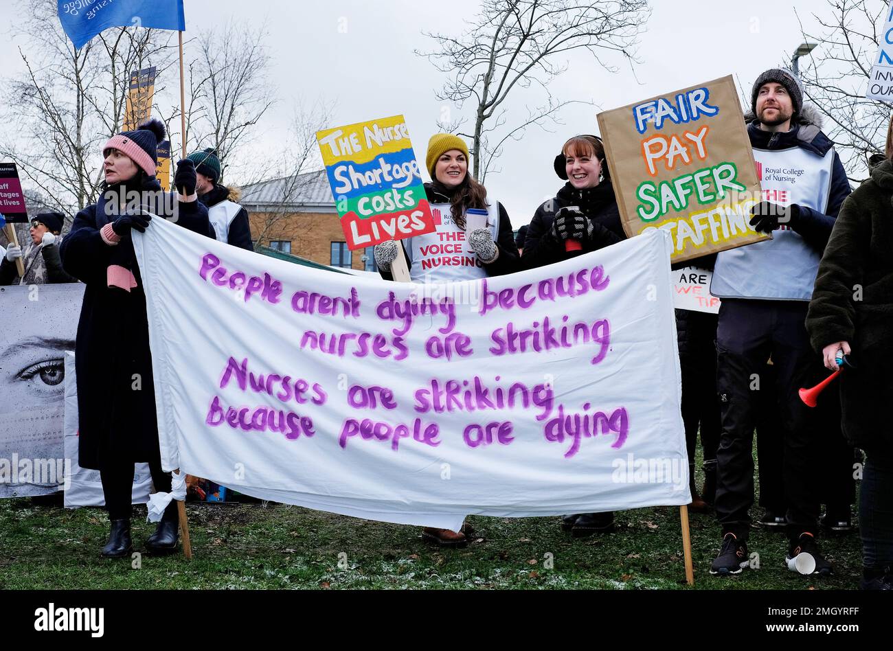 nurses on official picket outside norfolk and norwich university ...