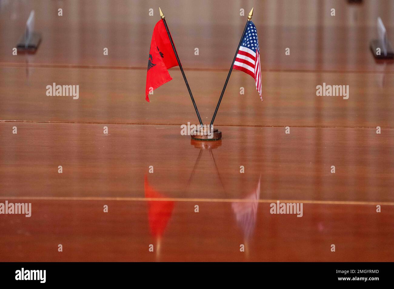 The countries flags are seen on the table during a meeting between ... The countries flags are seen on the table during a meeting between ...