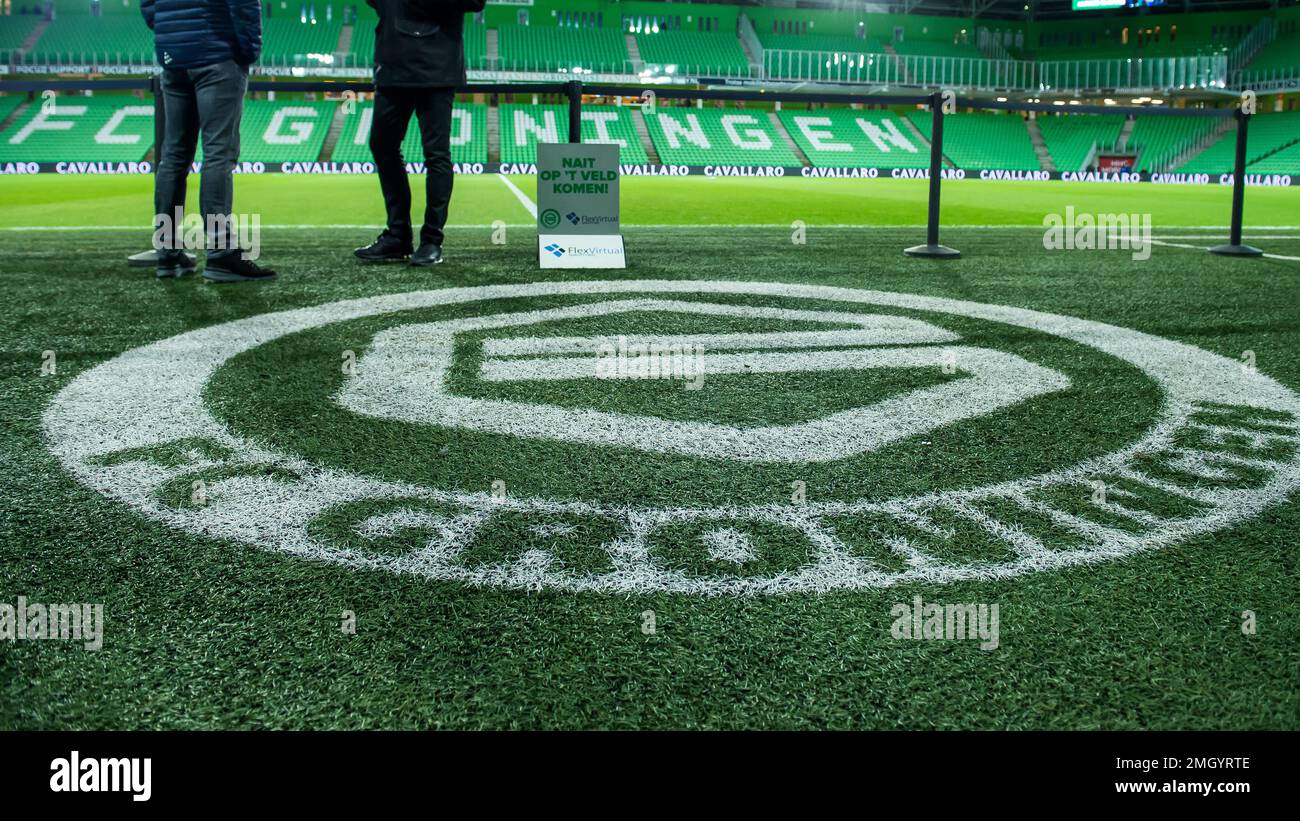 GRONINGEN - FC Groningen logo on the field during the Dutch premier ...
