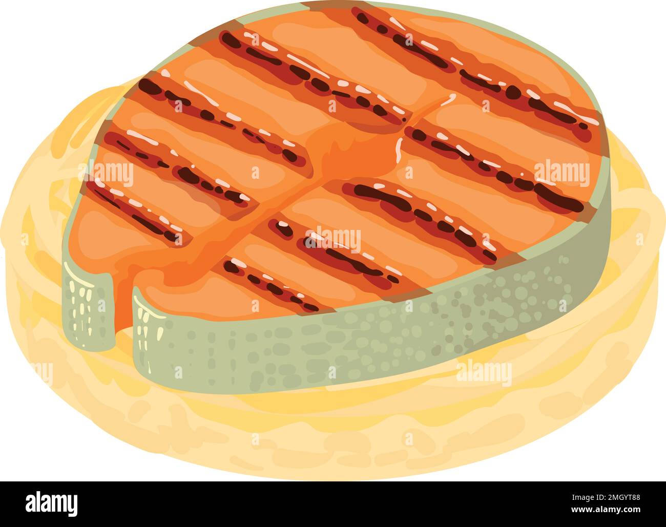 Fish product icon isometric vector. Big piece of fried red fish on ...