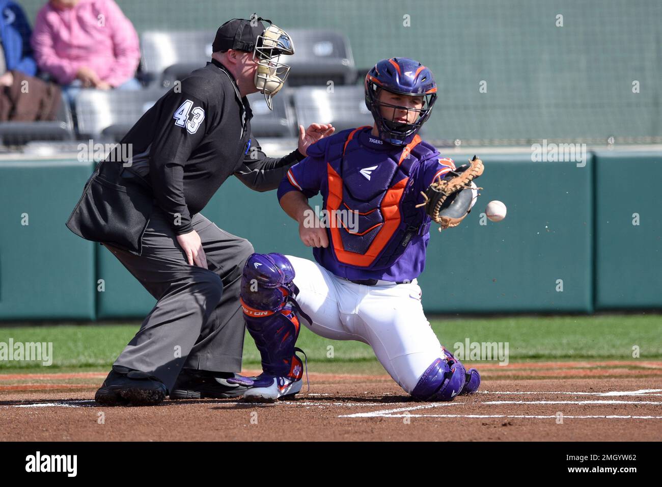 Clemson catcher Adam Hackenberg snags a wild pitch during an NCAA ...