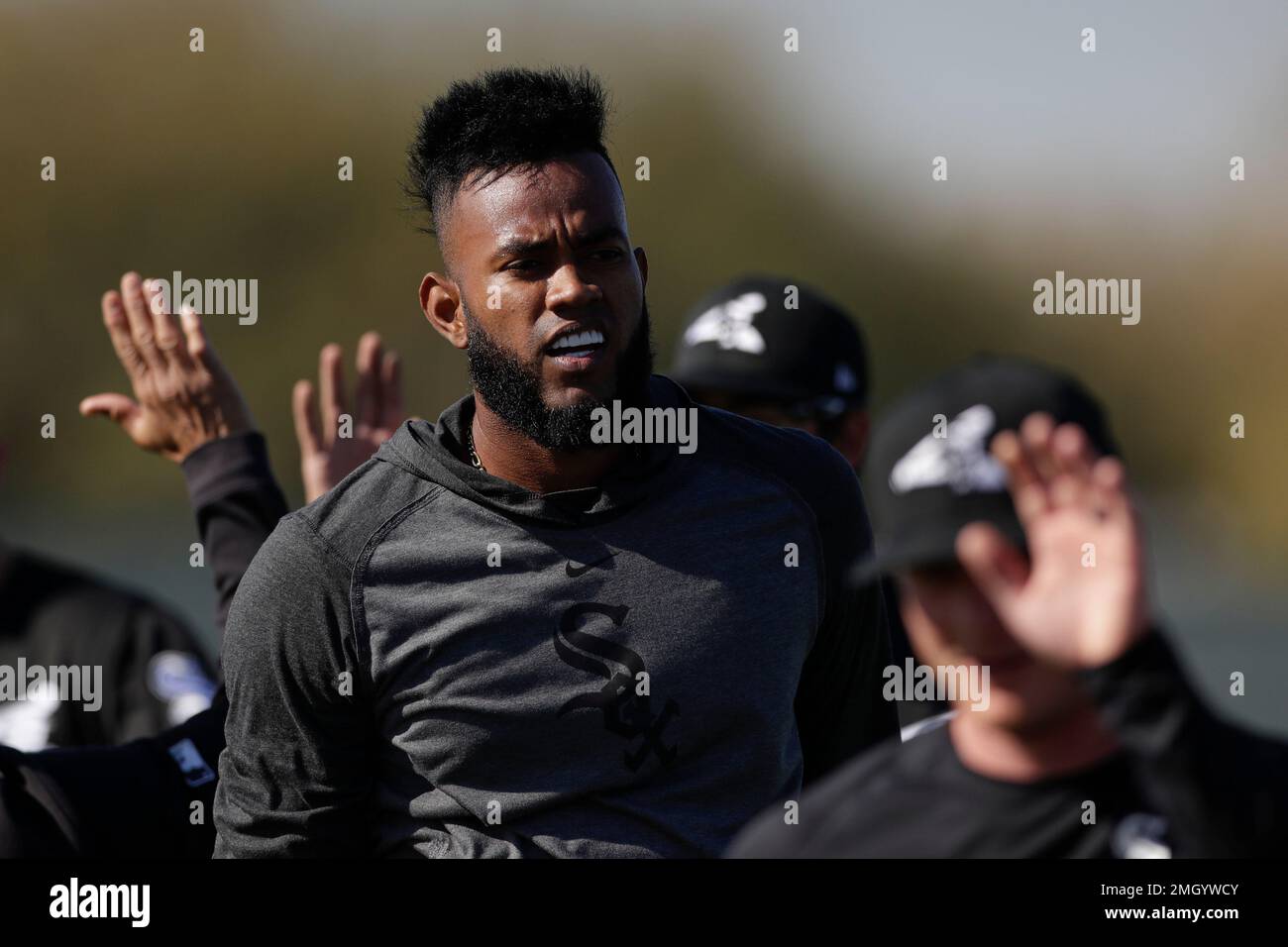 Chicago White Sox pitcher Tayron Guerrero reacts during spring training ...