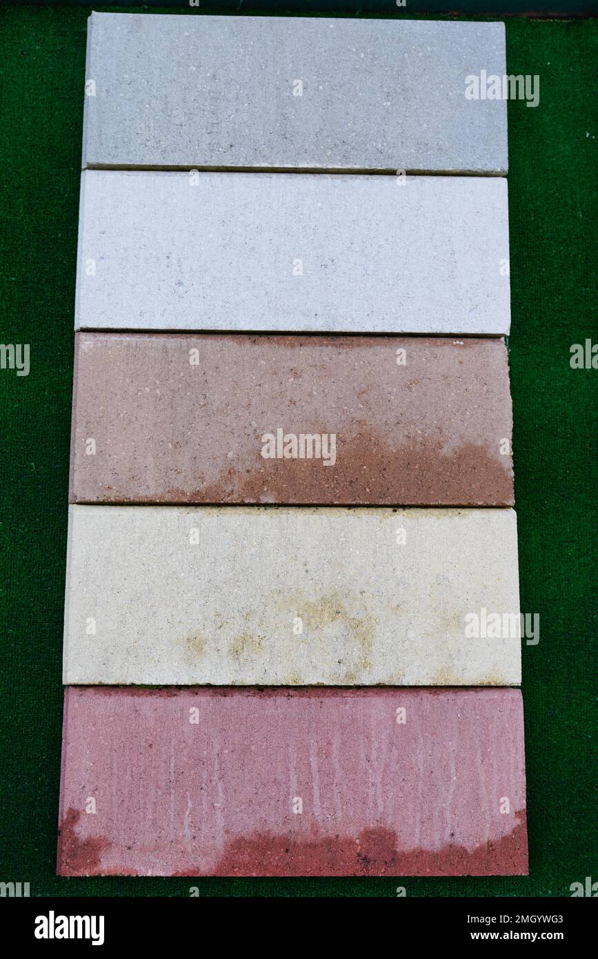 Urban background Samples colors of rectangular pavement tiles in store ...
