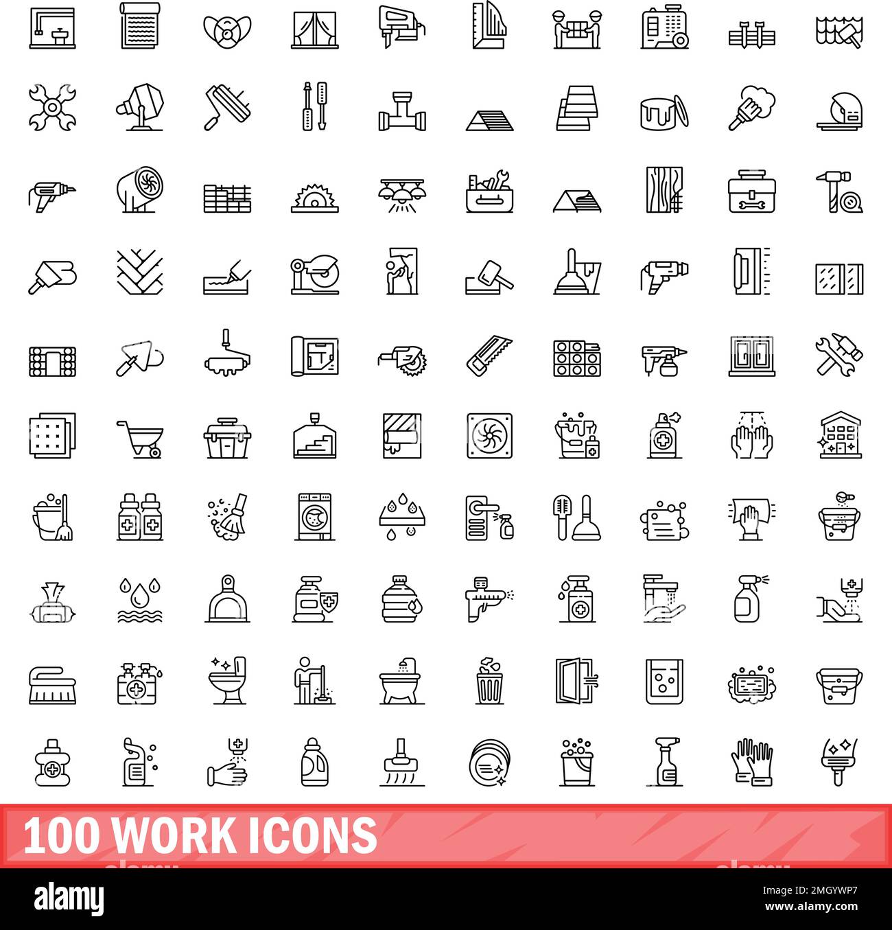100 work icons set. Outline illustration of 100 work icons vector set ...