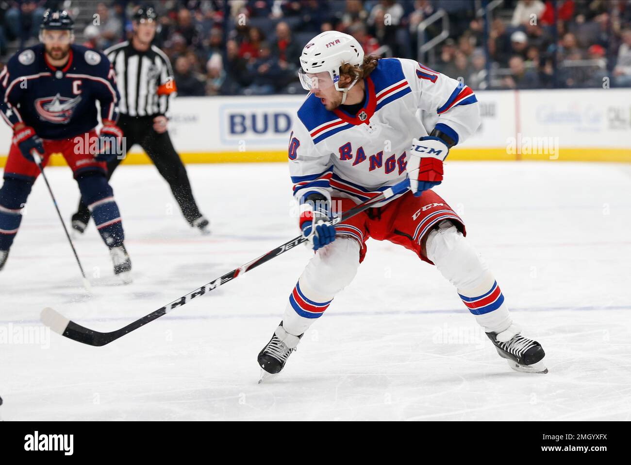 New York Rangers' Artemi Panarin, of Russia, plays against the Columbus ...