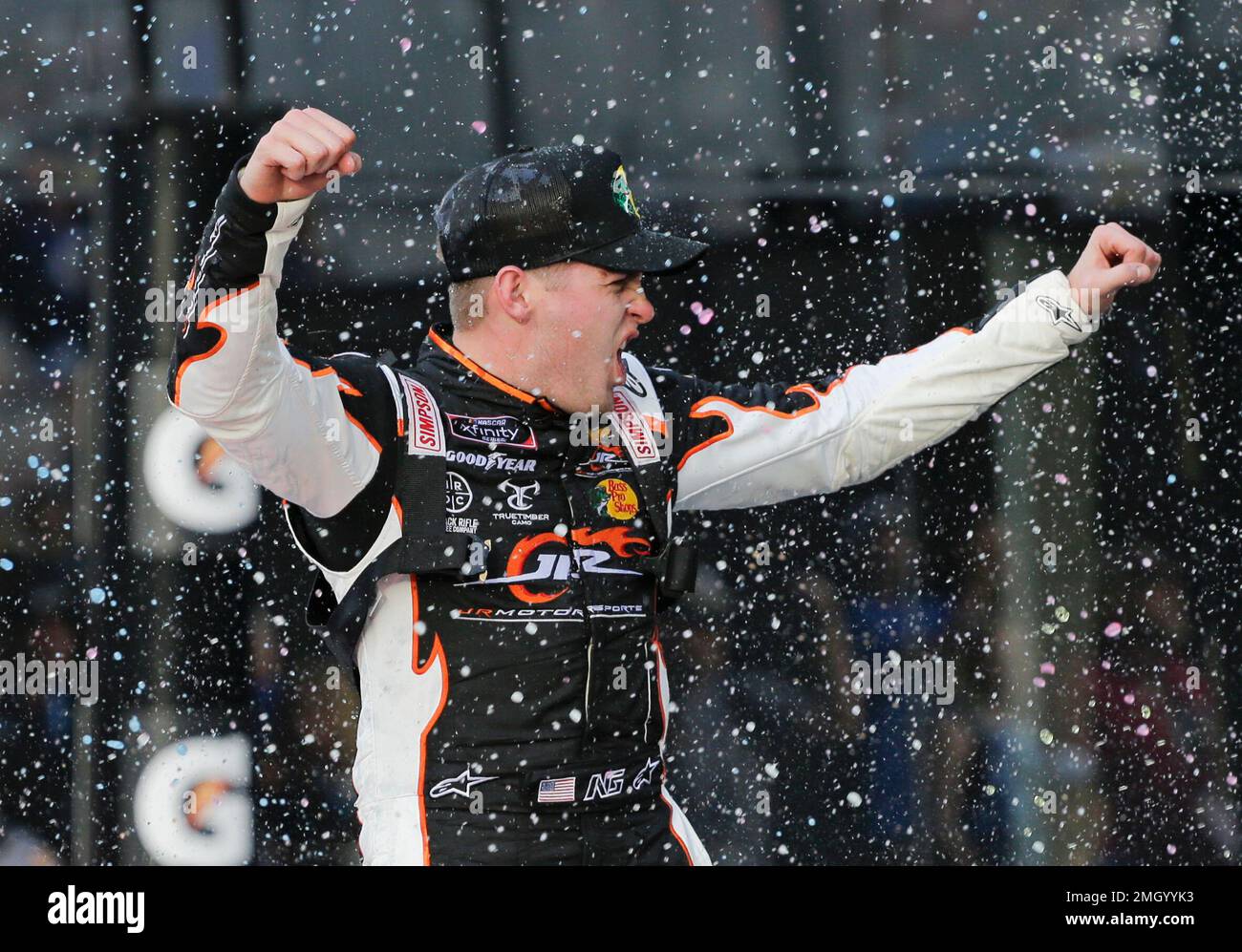Noah Gragson celebrates in Victory Lane after winning the NASCAR ...