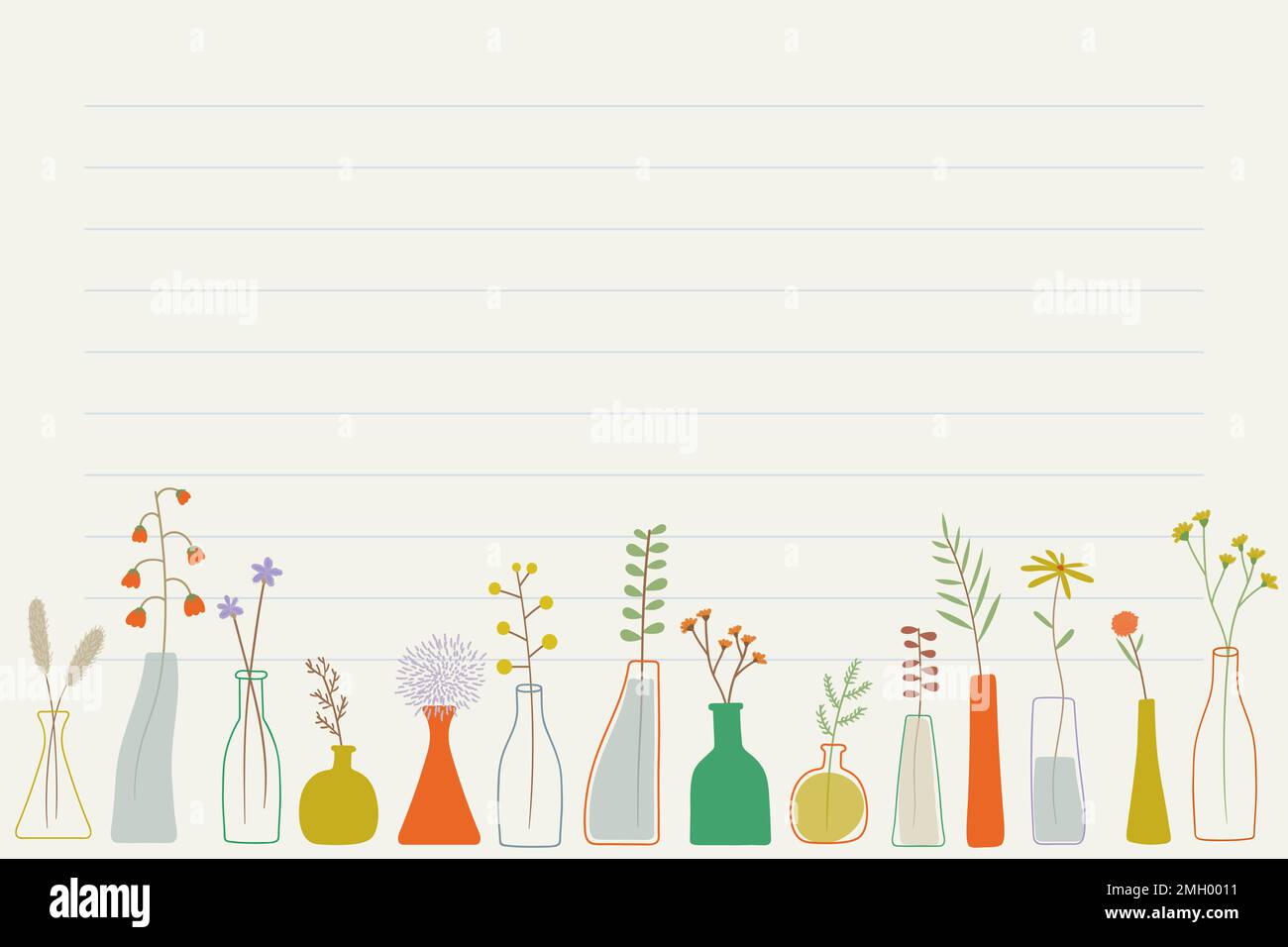 Doodle flowers in vases note paper template vector Stock Vector Image ...