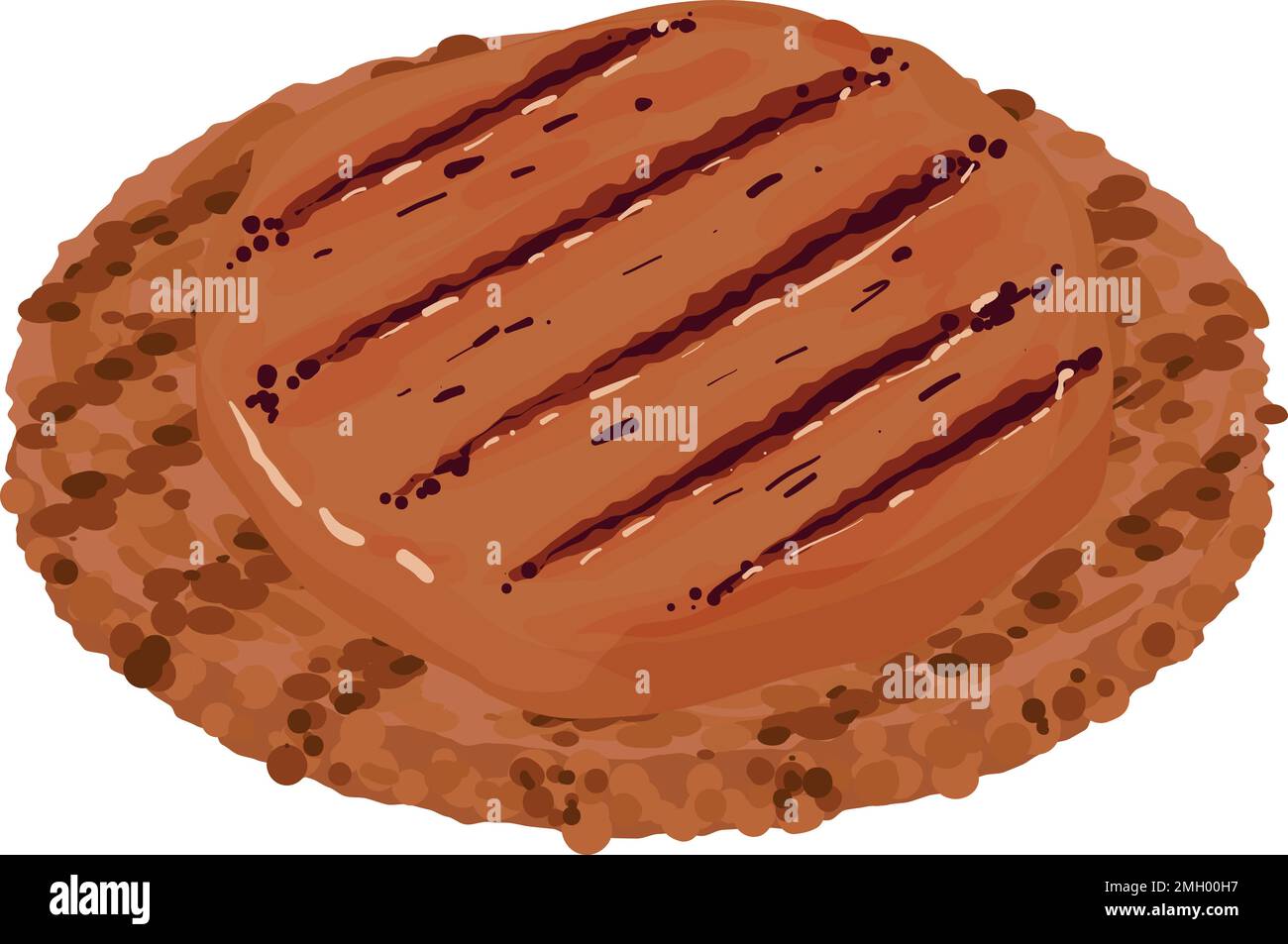 Grilled meat icon isometric vector. Fried burger patty on fried piece ...