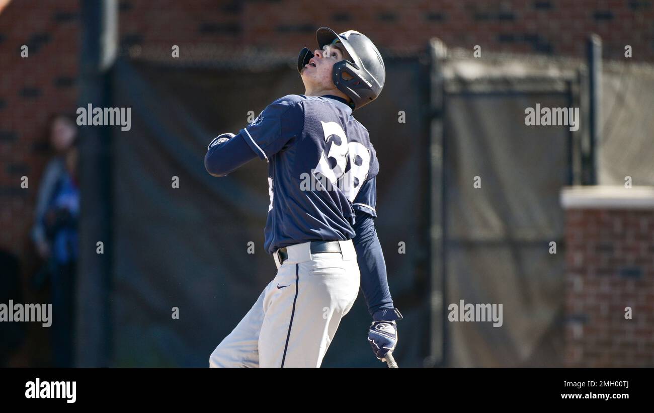Xavier third baseman Jack Housinger bats in an NCAA baseball game ...
