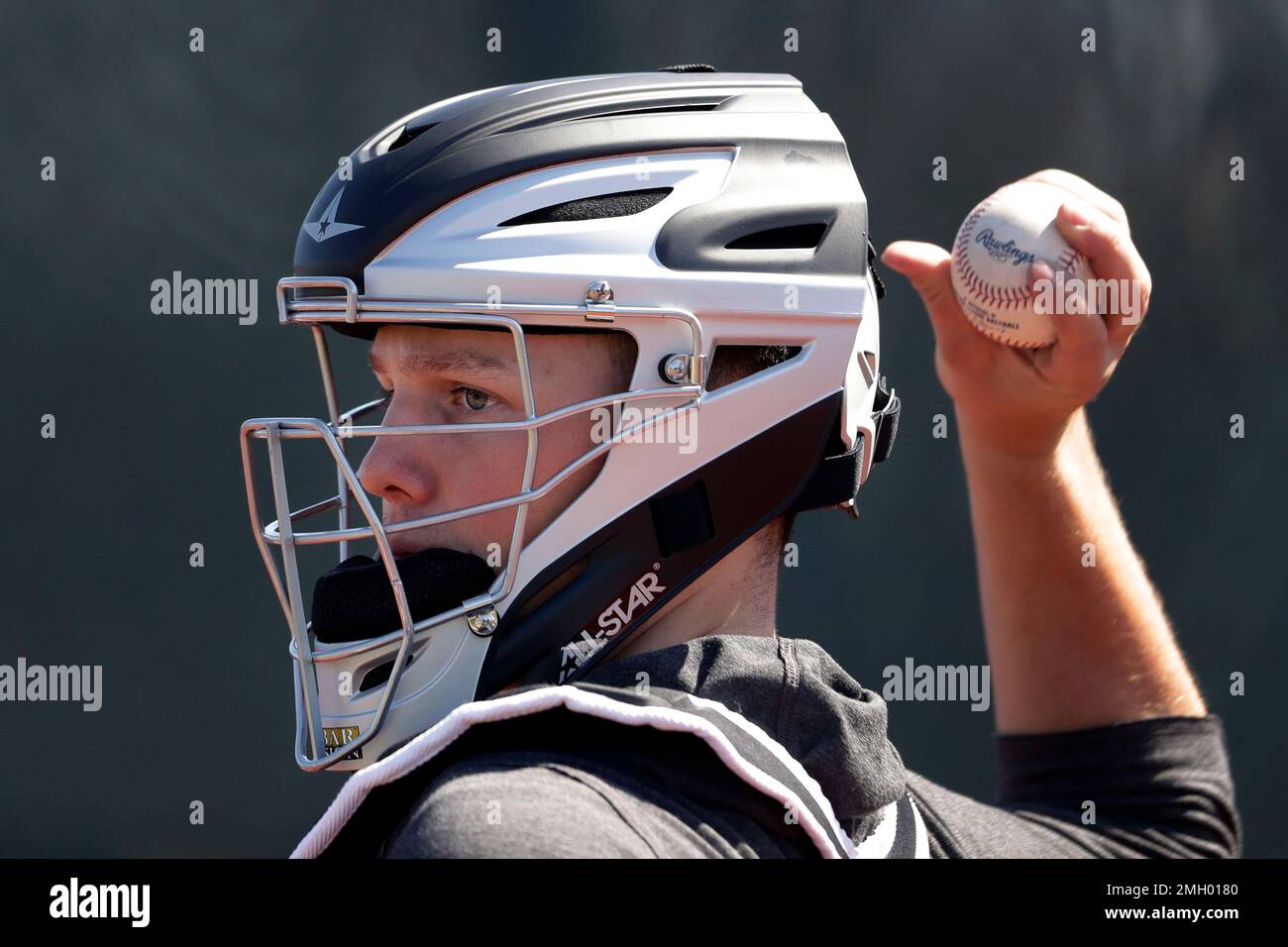 Baltimore Orioles catching prospect Adley Rutschman works with a ...