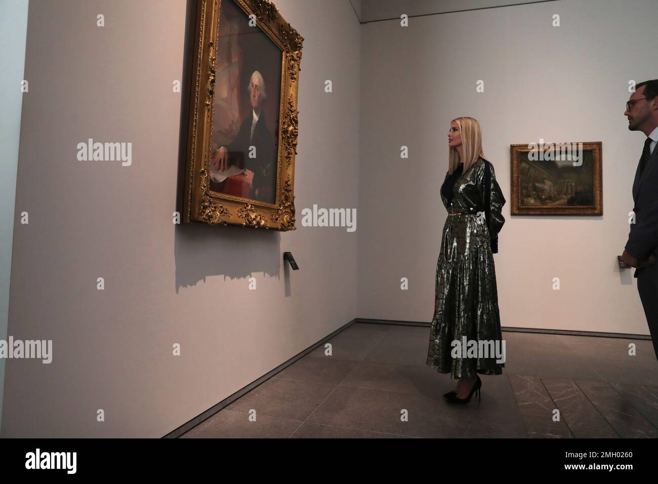 U.S. President Adviser Ivanka Trump looks at a portrait of George ...