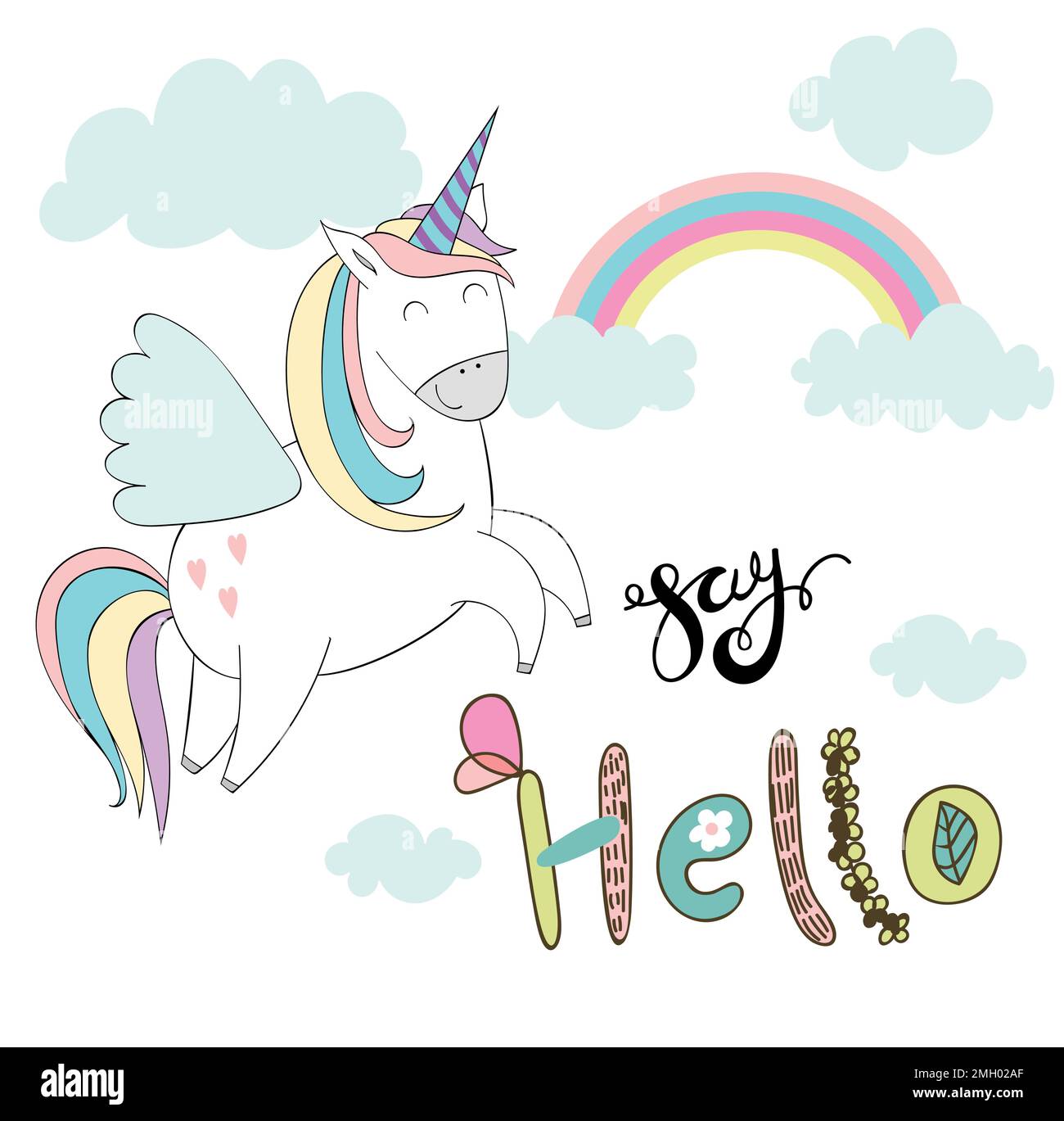Unicorn flying rainbow Cut Out Stock Images & Pictures - Alamy