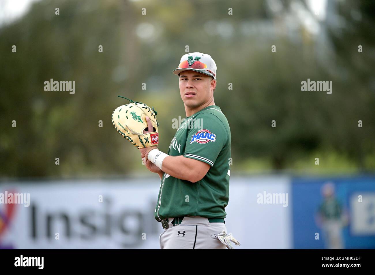 Manhattan's Alfredo Delgado sets up for a play during an NCAA college ...