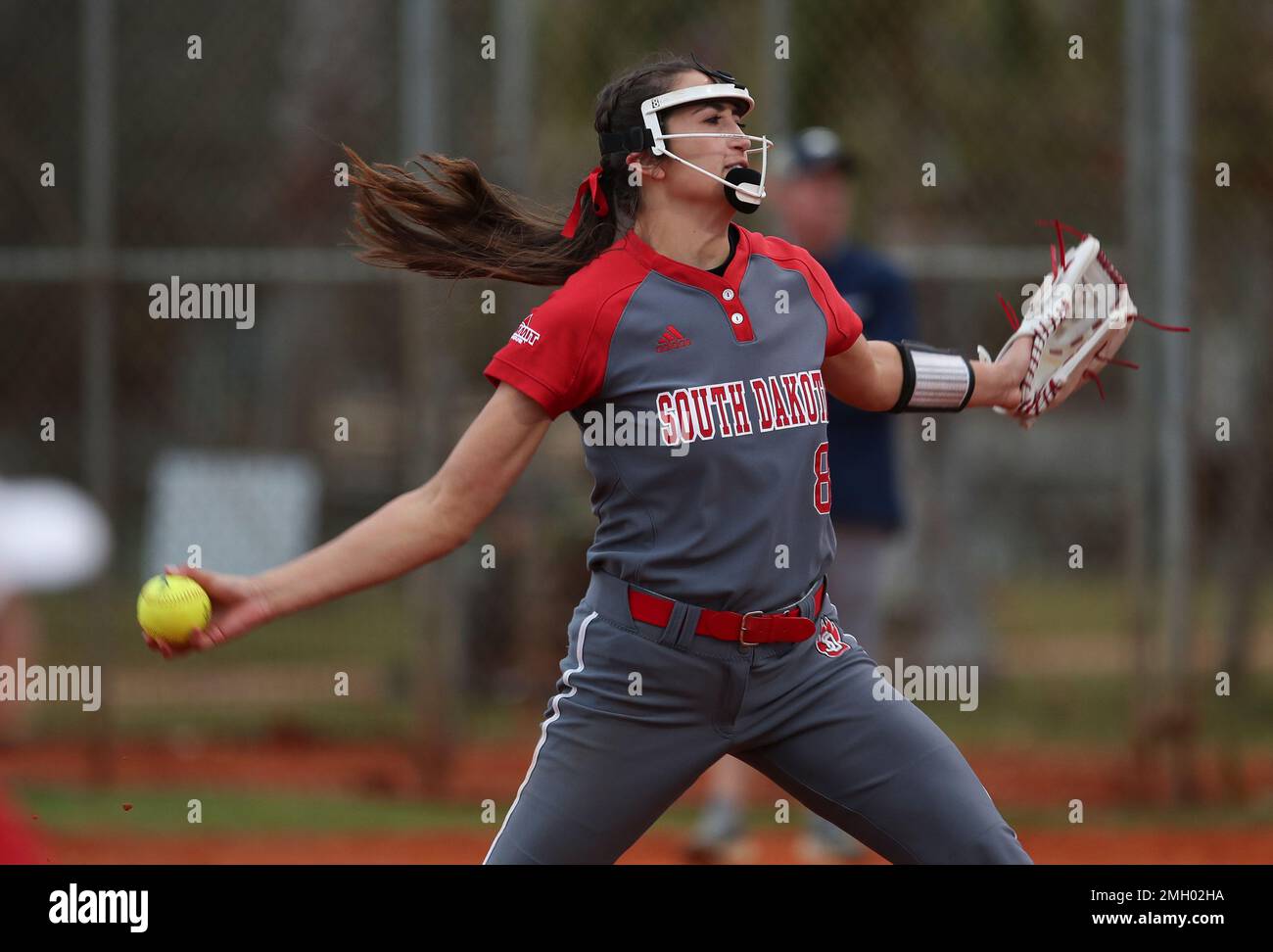 University of South Dakota pitcher Grace Garcia delivers a pitch during ...