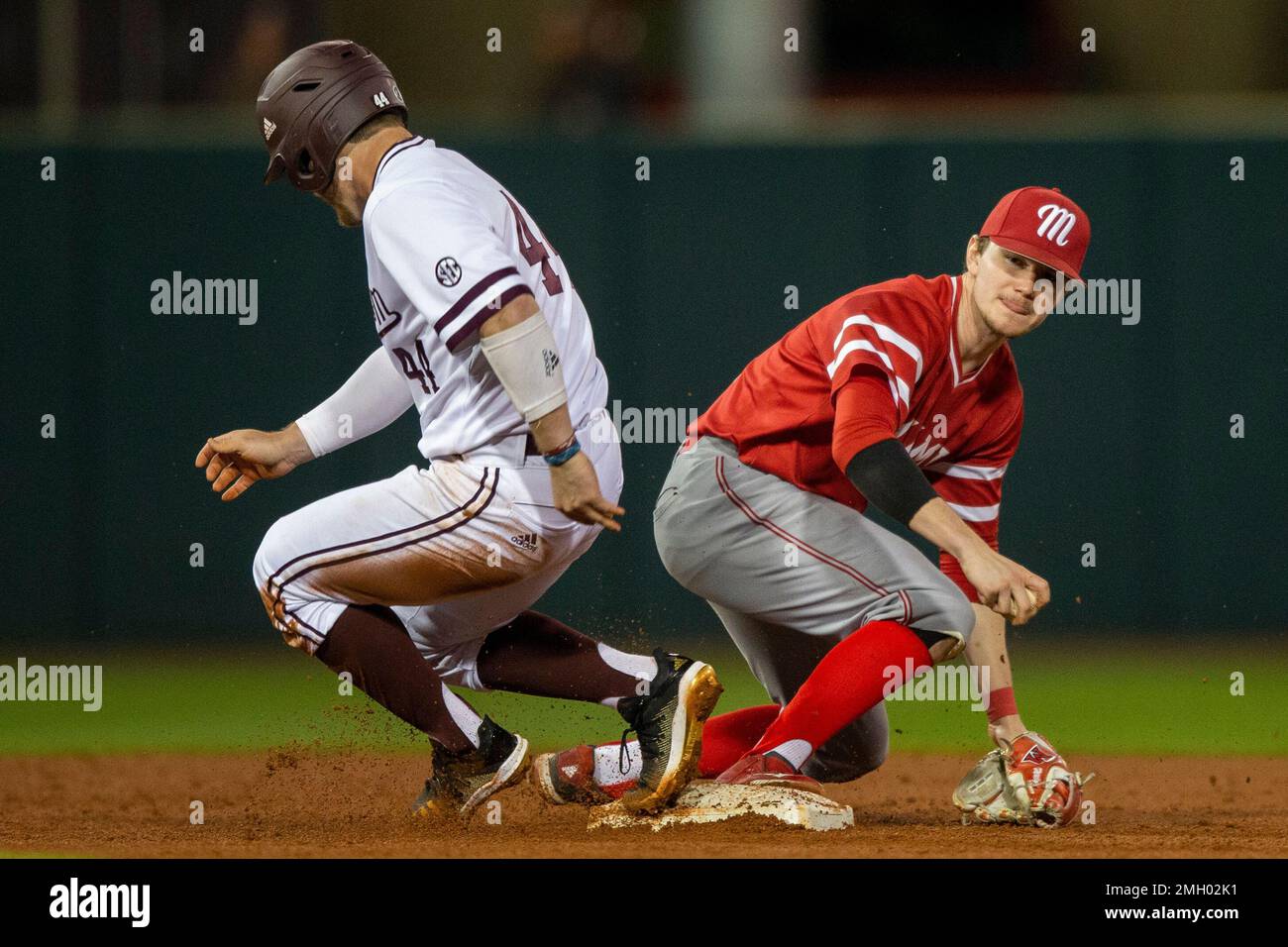 Texas A&M's Mikey Hoehner (44) steals second base against Miami (Oh ...