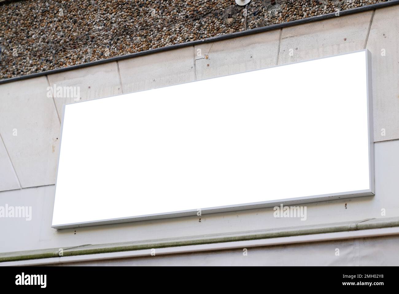 Square signboard signage on grey store wall with blank white sign mock ...