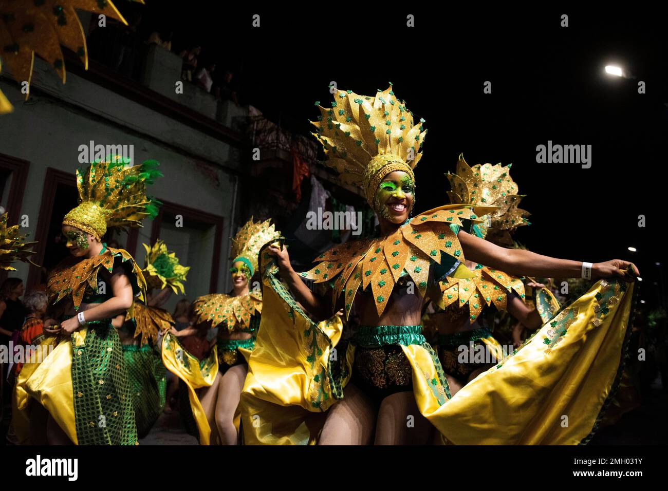 A woman dance candombe at Las Llamadas parade, the Uruguayan carnival ...